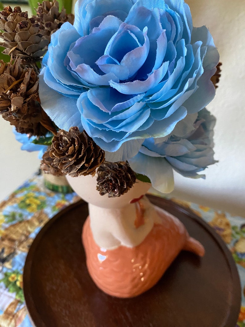 Mermaid Bouquet- Faux Floral Arrangement With Blue Peonies & Pinecones ...