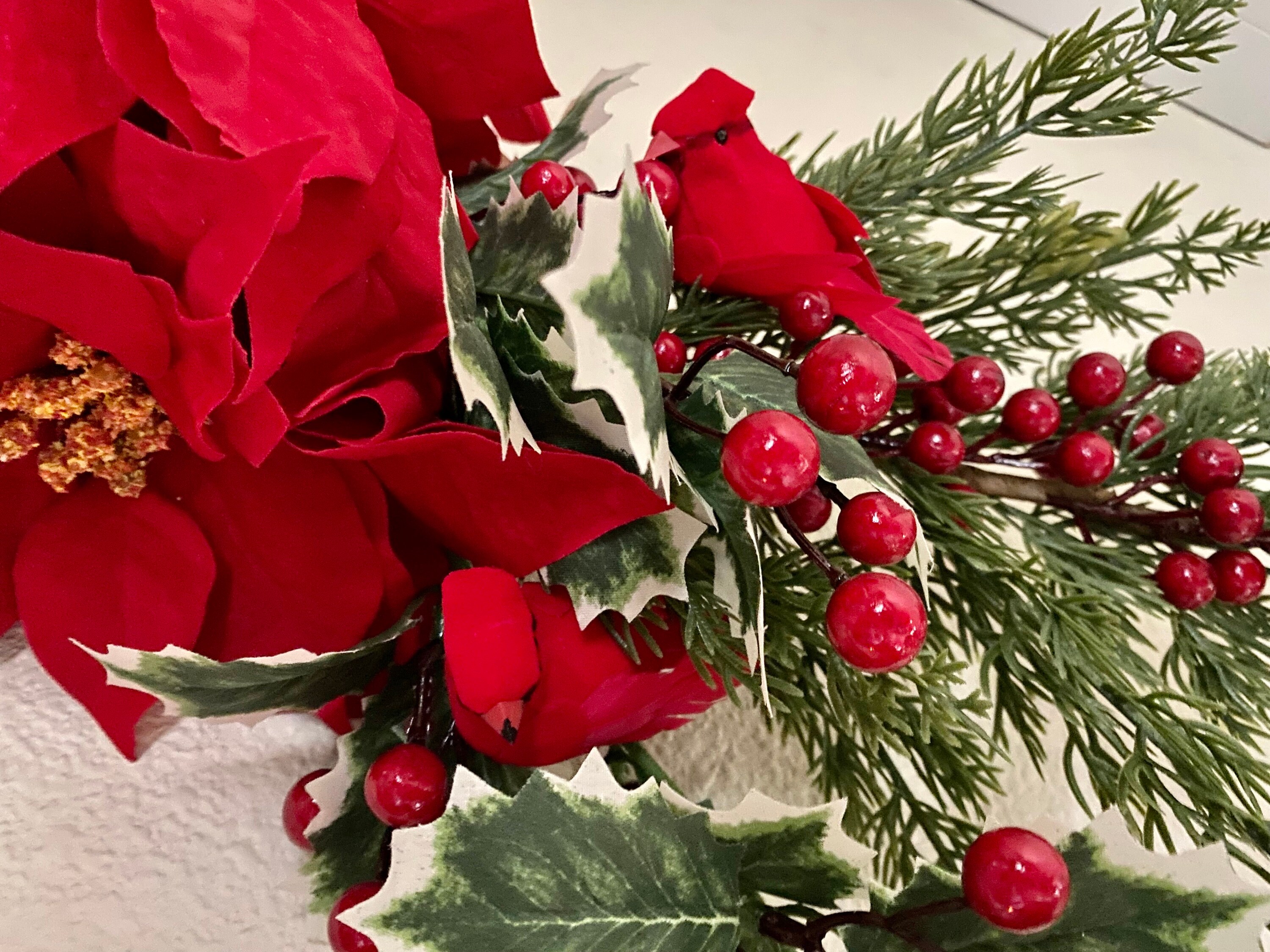 Winter Cardinals and Holly Swag- With Poinsettias, Cypress & Berries ...