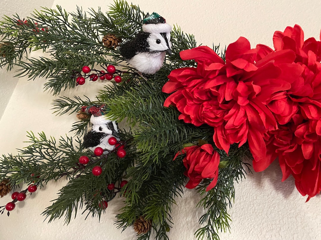 Playful Penguins in the Pine Swag Green and Red Faux Flower Arrangement ...