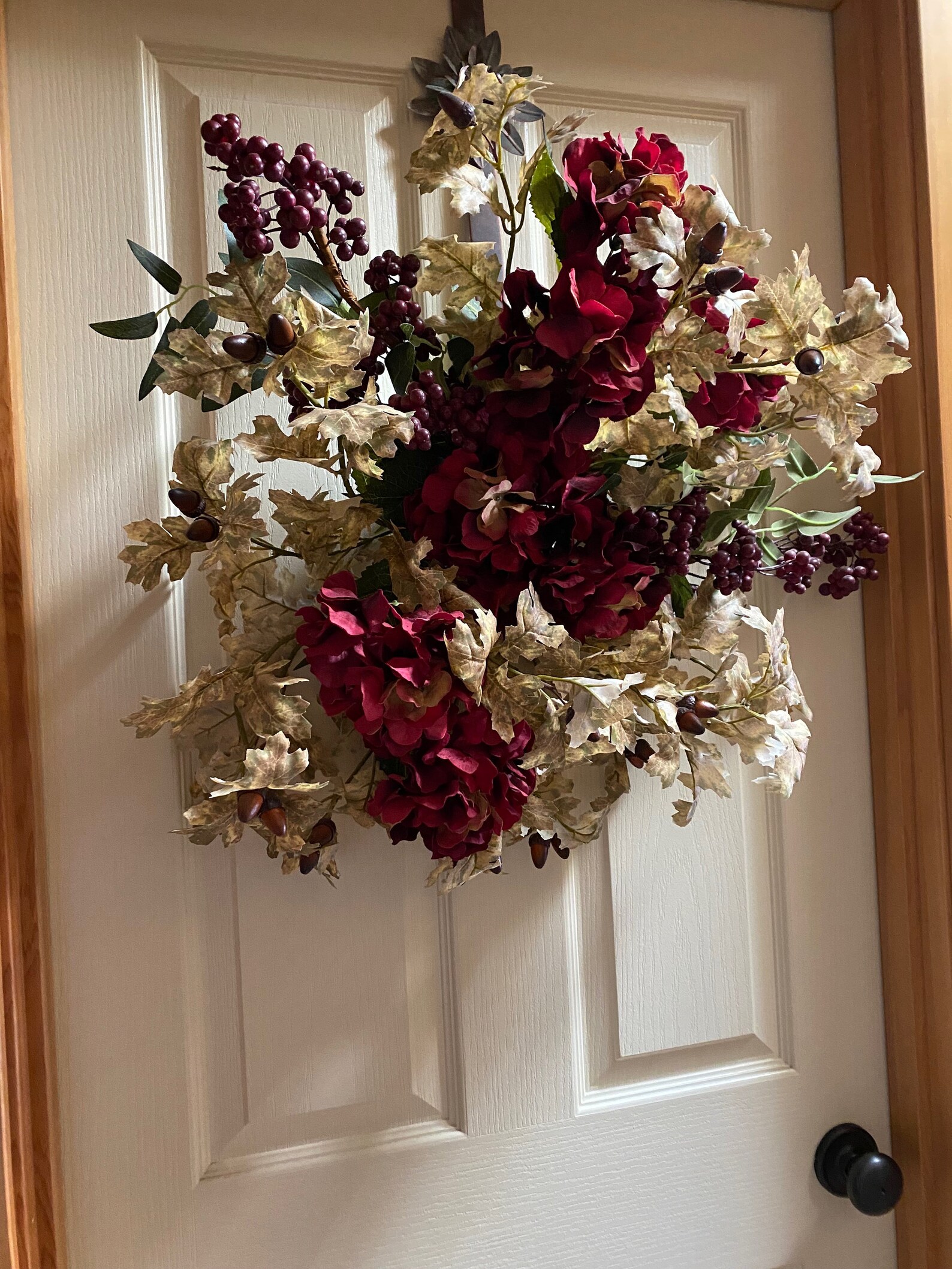 Burgundy Berry Burst- Autumn Leaf and Acorn Wreath- Fall Faux Flower ...
