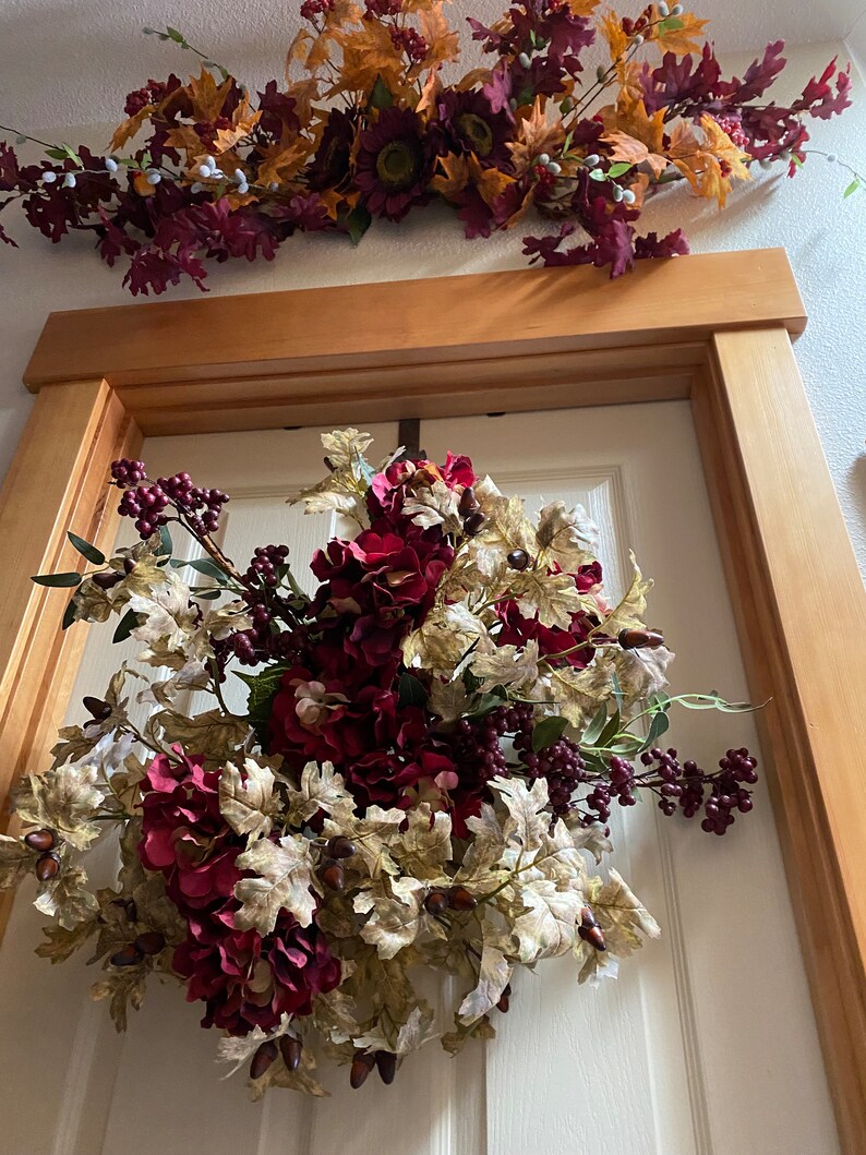 Burgundy Berry Burst- Autumn Leaf and Acorn Wreath- Fall Faux Flower ...