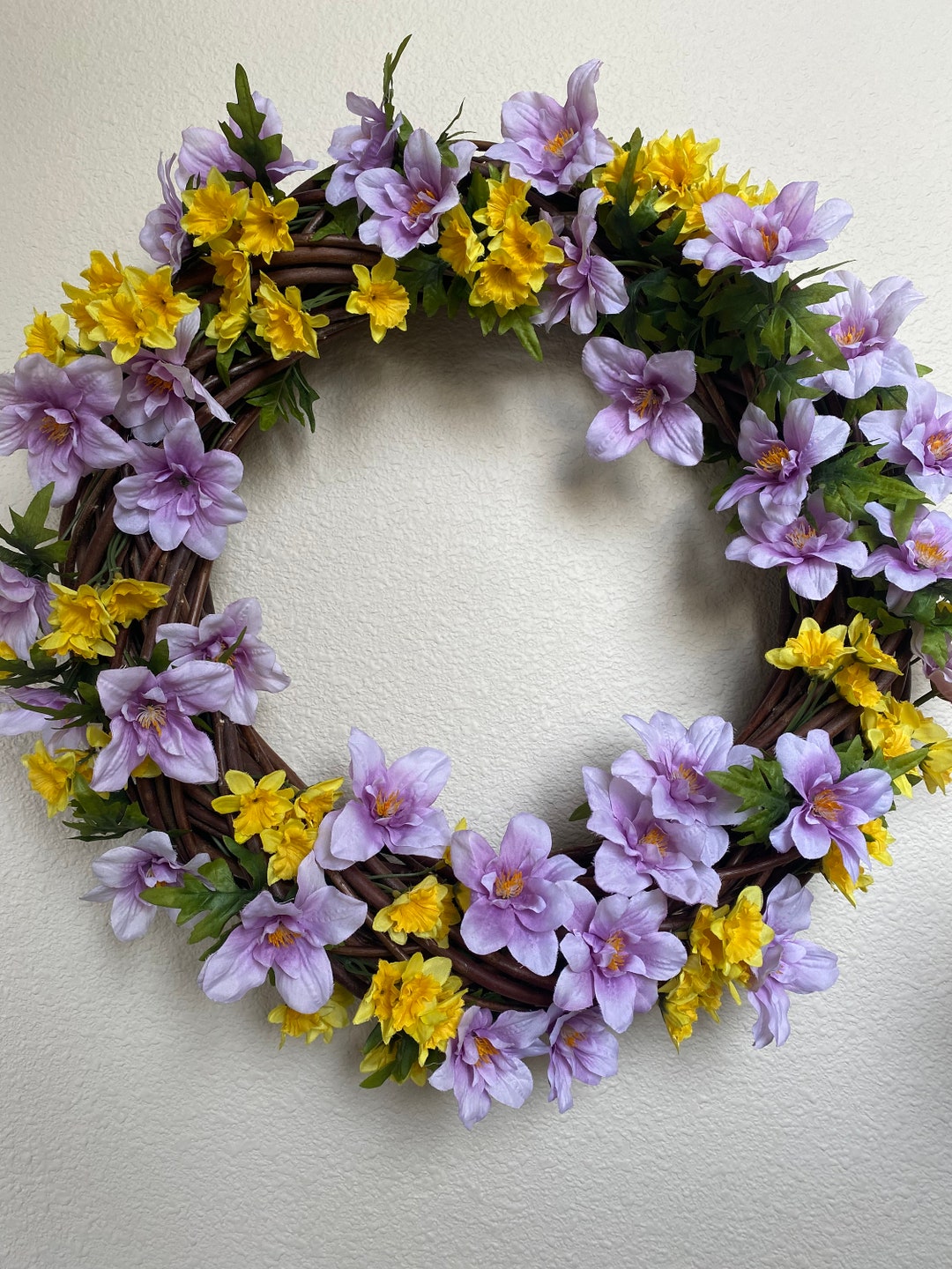 Springs Promise Wreath Faux Flower Door Arrangement With Mini Daffodils ...