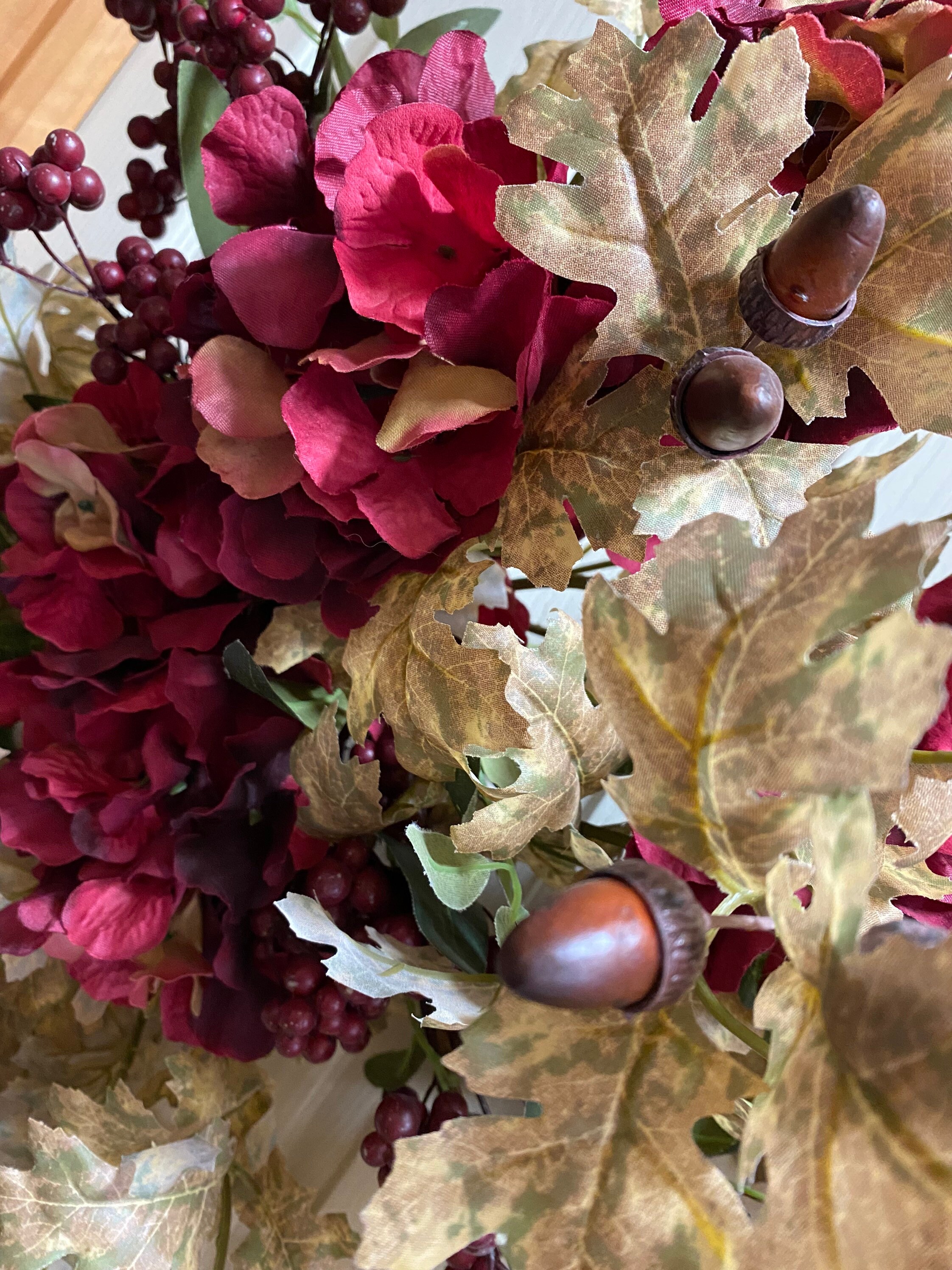 Burgundy Berry Burst- Autumn Leaf and Acorn Wreath- Fall Faux Flower ...