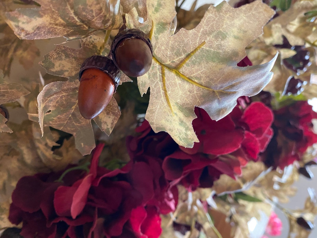 Burgundy Berry Burst- Autumn Leaf and Acorn Wreath- Fall Faux Flower ...