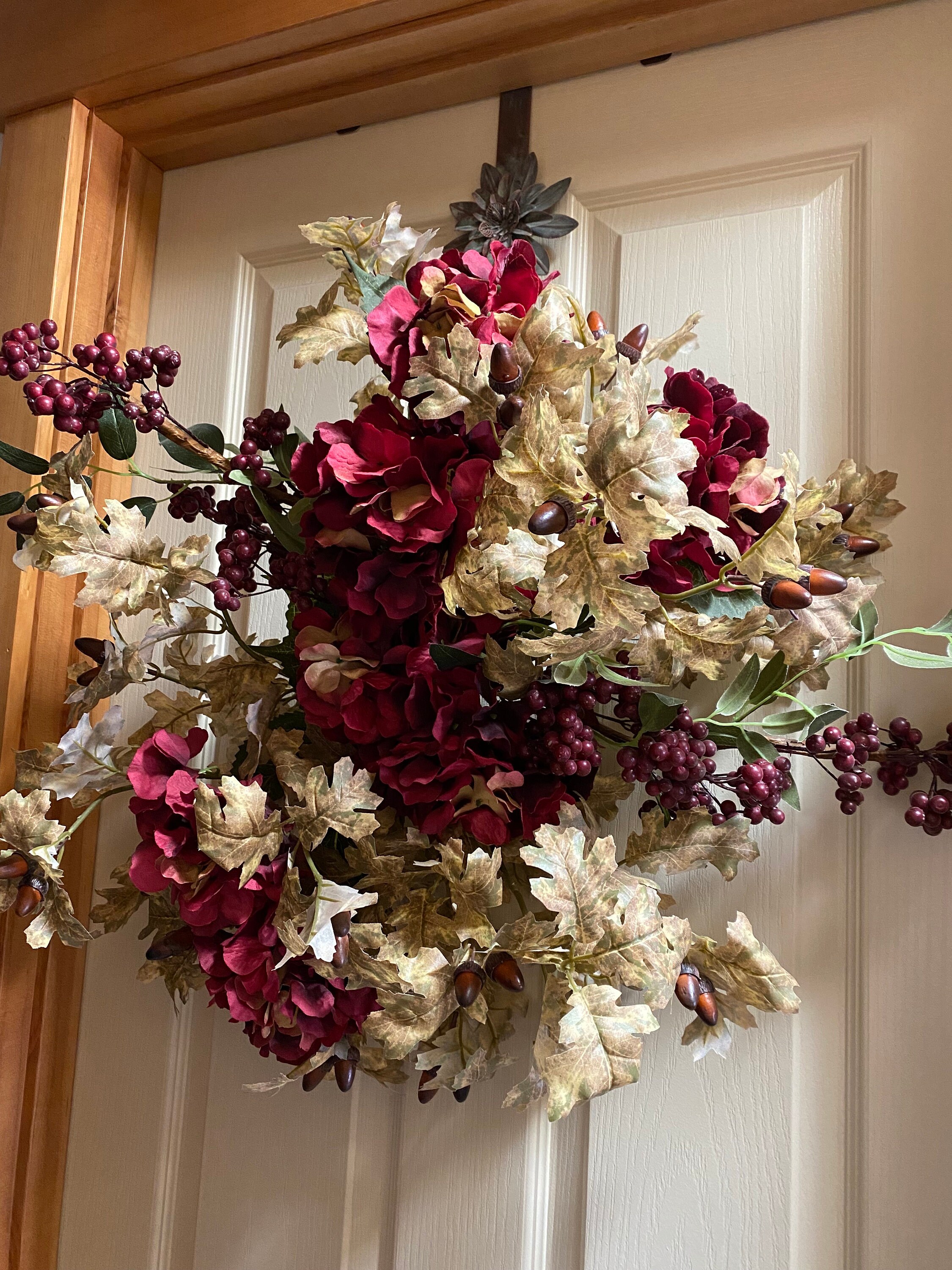 Burgundy Berry Burst- Autumn Leaf and Acorn Wreath- Fall Faux Flower ...