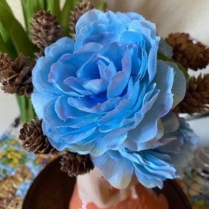 Mermaid Bouquet- Faux Floral Arrangement With Blue Peonies & Pinecones ...