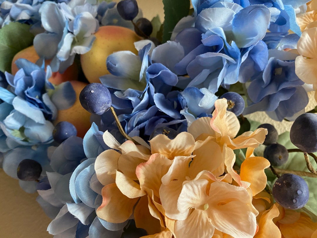 Fuzzy Peaches & Sweet Blueberries Swag- Faux Flower and Fruit ...