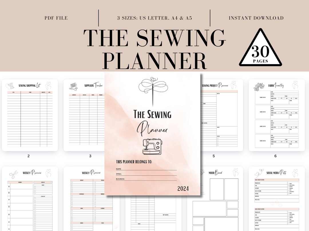 Sewing Planner, Printable or Digital PDF Sewing Planner, Sewing Pattern ...