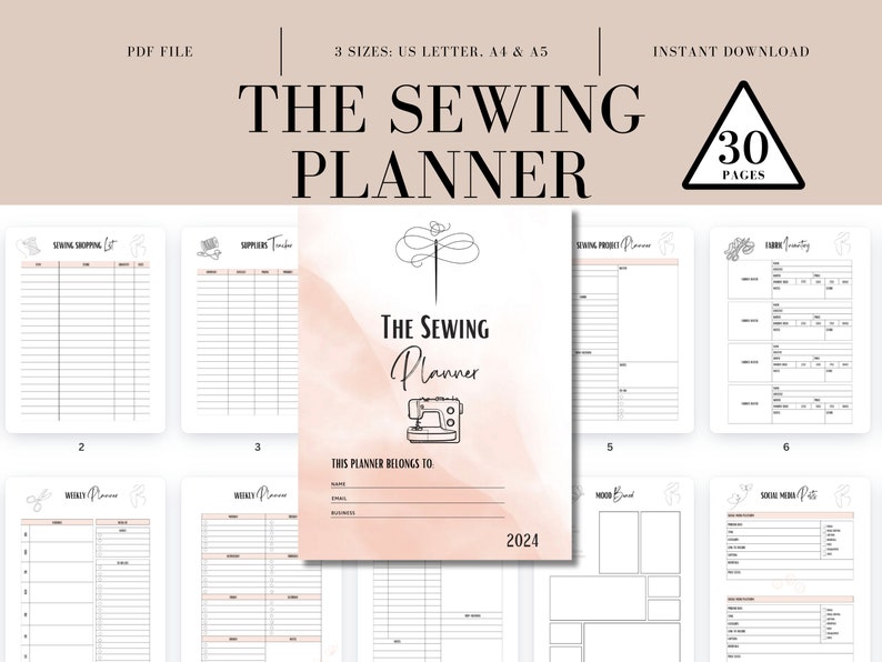 Sewing Planner, Printable or Digital PDF Sewing Planner, Sewing Pattern ...