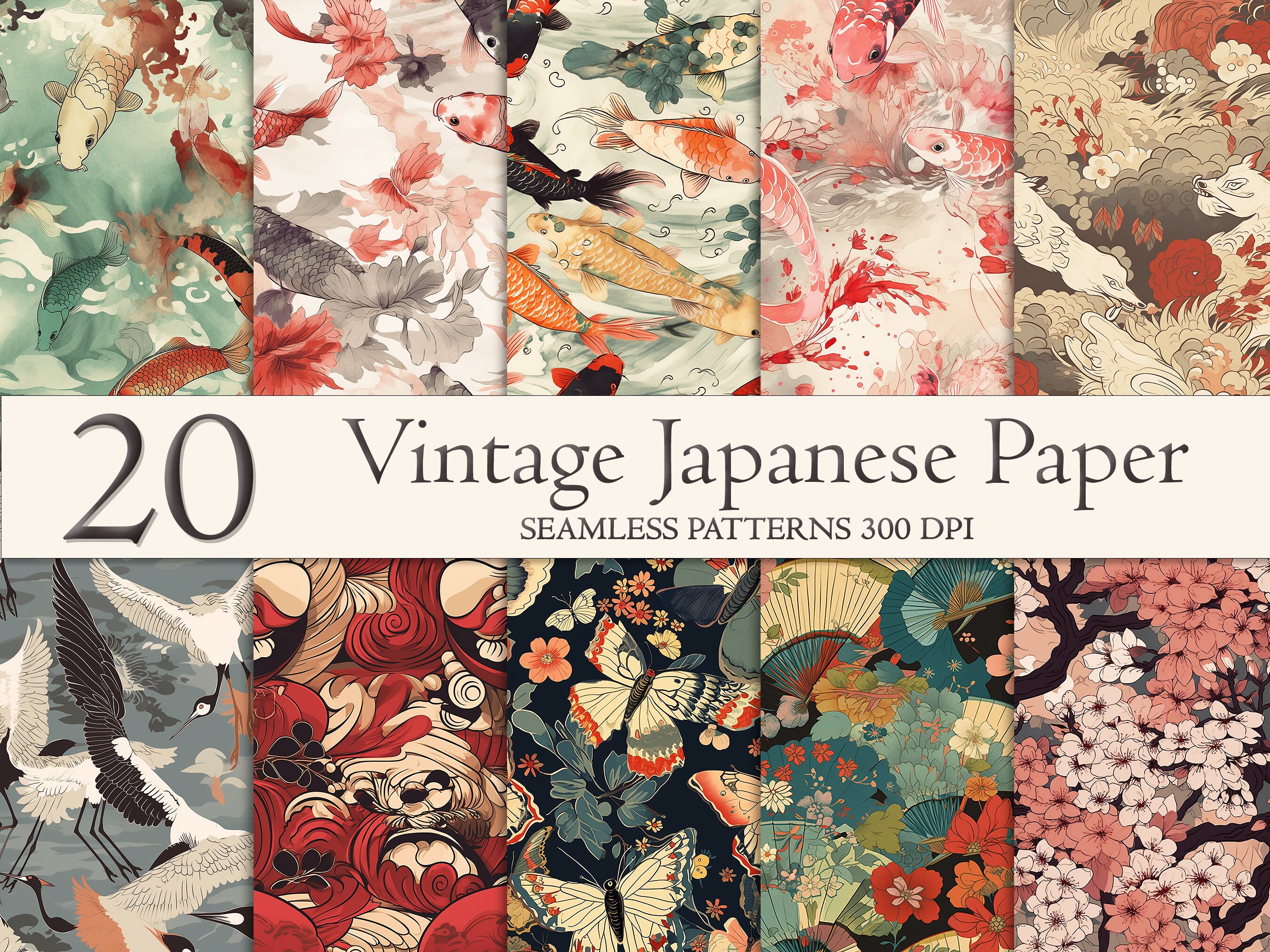 Japanese Patterns Paper 20 Vintage Seamless Prints for Crafts and ...
