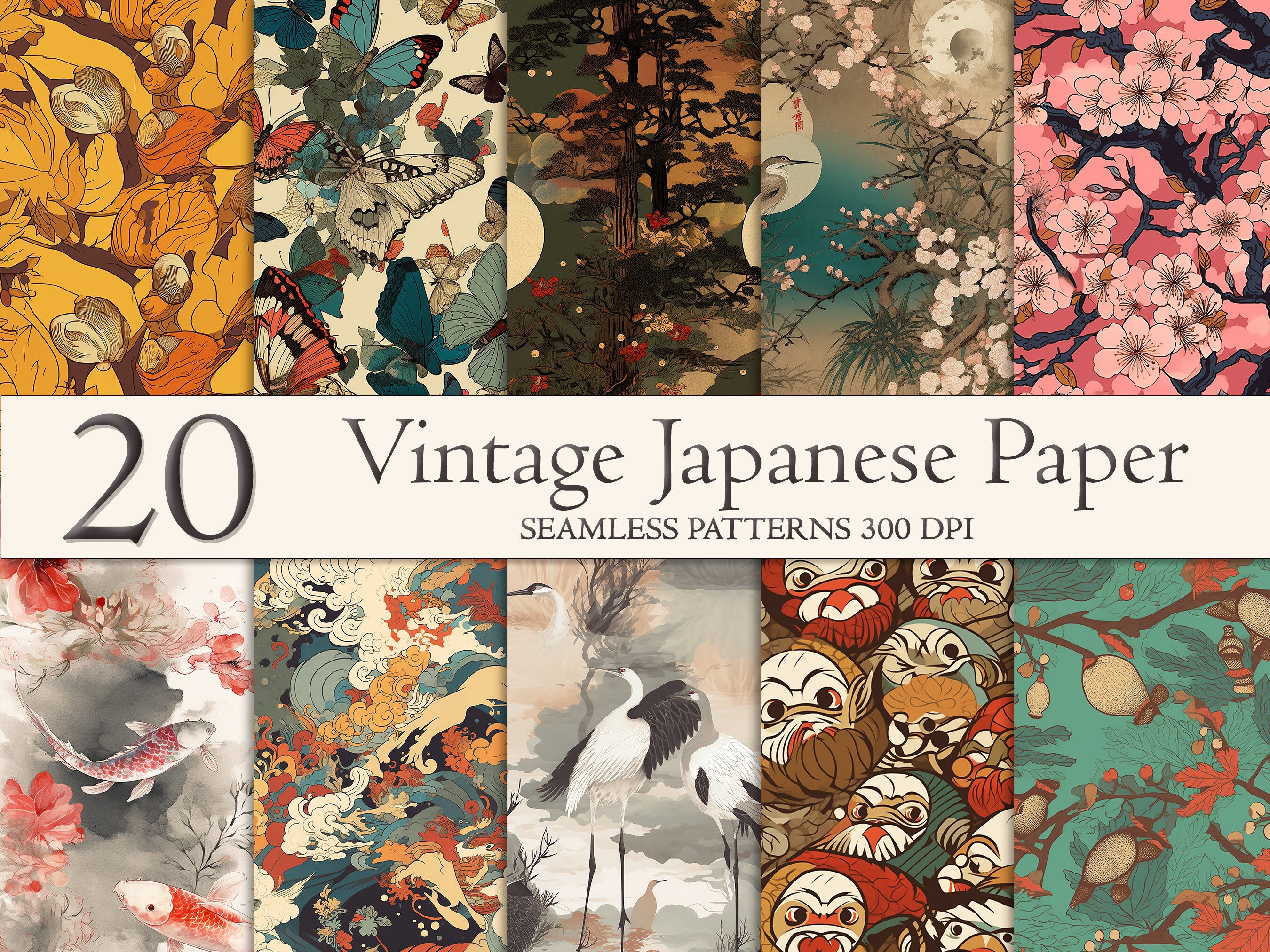 Japanese Patterns Paper 20 Vintage Seamless Prints for Crafts and ...