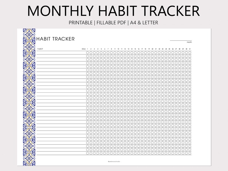 Monthly Habit Tracker Printable, Habit Tracker Template, Routine ...
