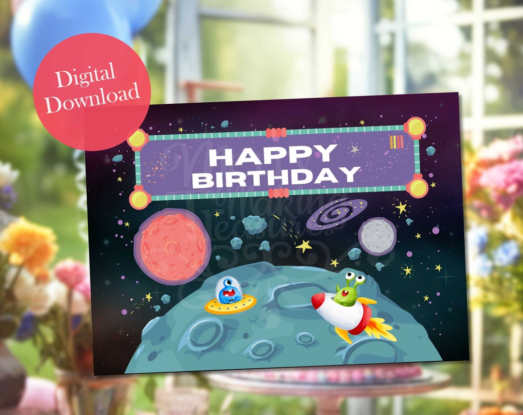 Space Alien Happy Birthday We Love You, Printable Card. 5x7 Digital ...