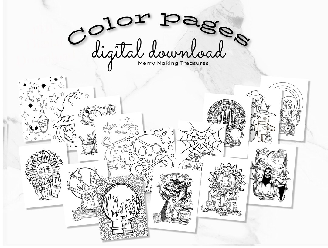 Halloween Color Page Set for All Ages. PDF Files of 15 Spooky Fun ...