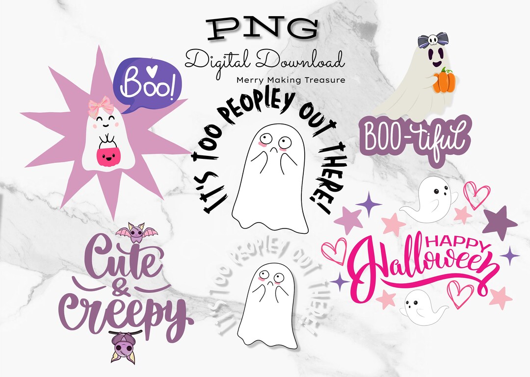 Cute Pink and Purple Halloween Ghost PNG Clipart Bundle Pack Set of Six ...