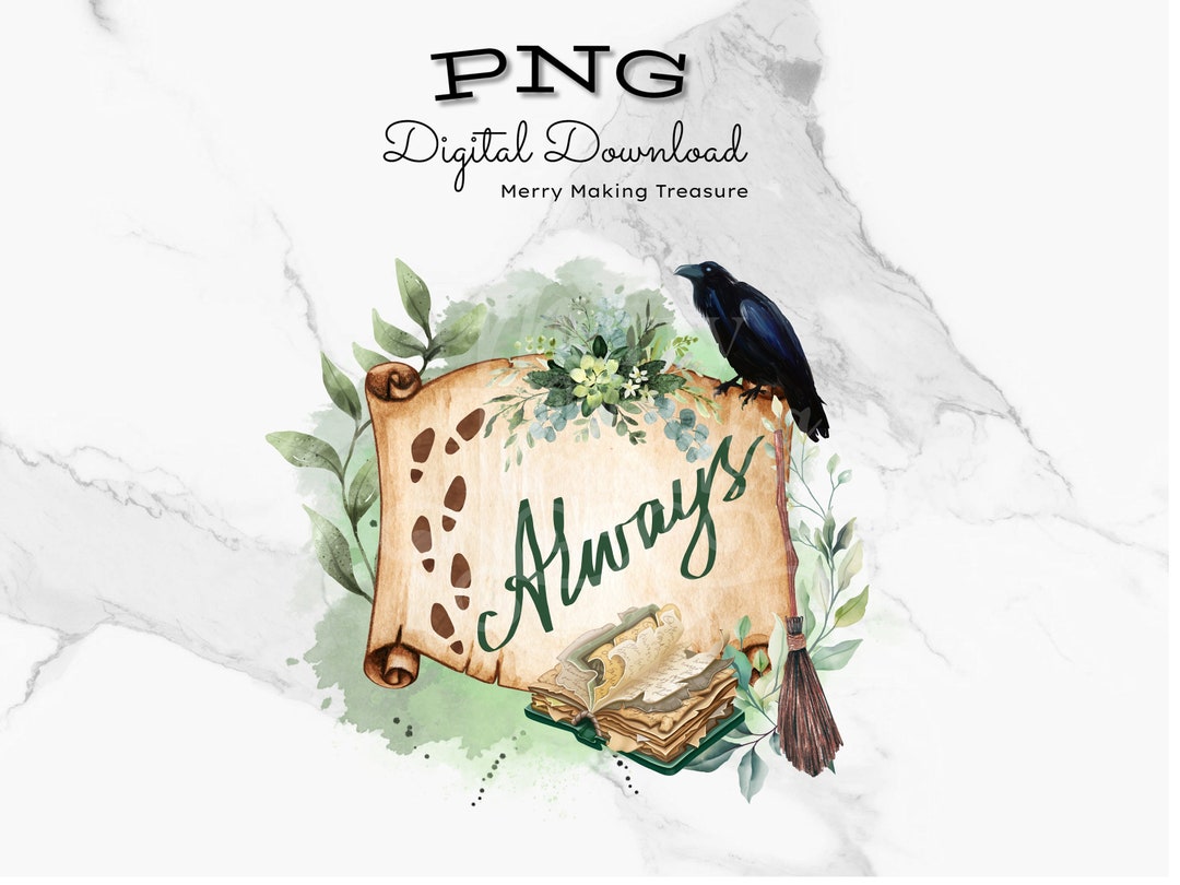 Book Magic Always PNG: Raven & Scroll Clipart (digital Download) - Etsy