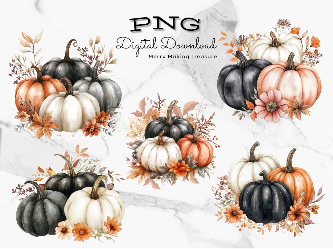 Watercolor Pumpkin Clipart: Fall Colors PNG Bundle (digital Download ...