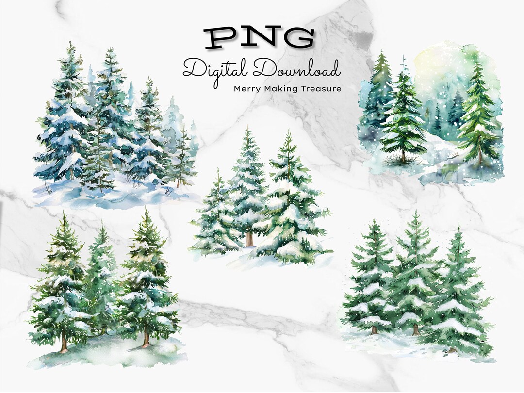 Watercolor Winter Forest Clipart PNG, Set of Five (5) Bundle Pack ...