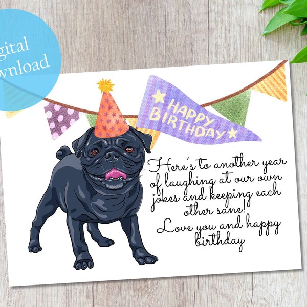 Pug Birthday Card - Etsy