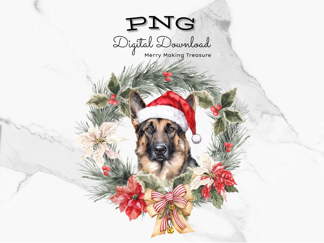 Christmas Wreath German Sheppard PNG Sublimation Clipart Digital ...