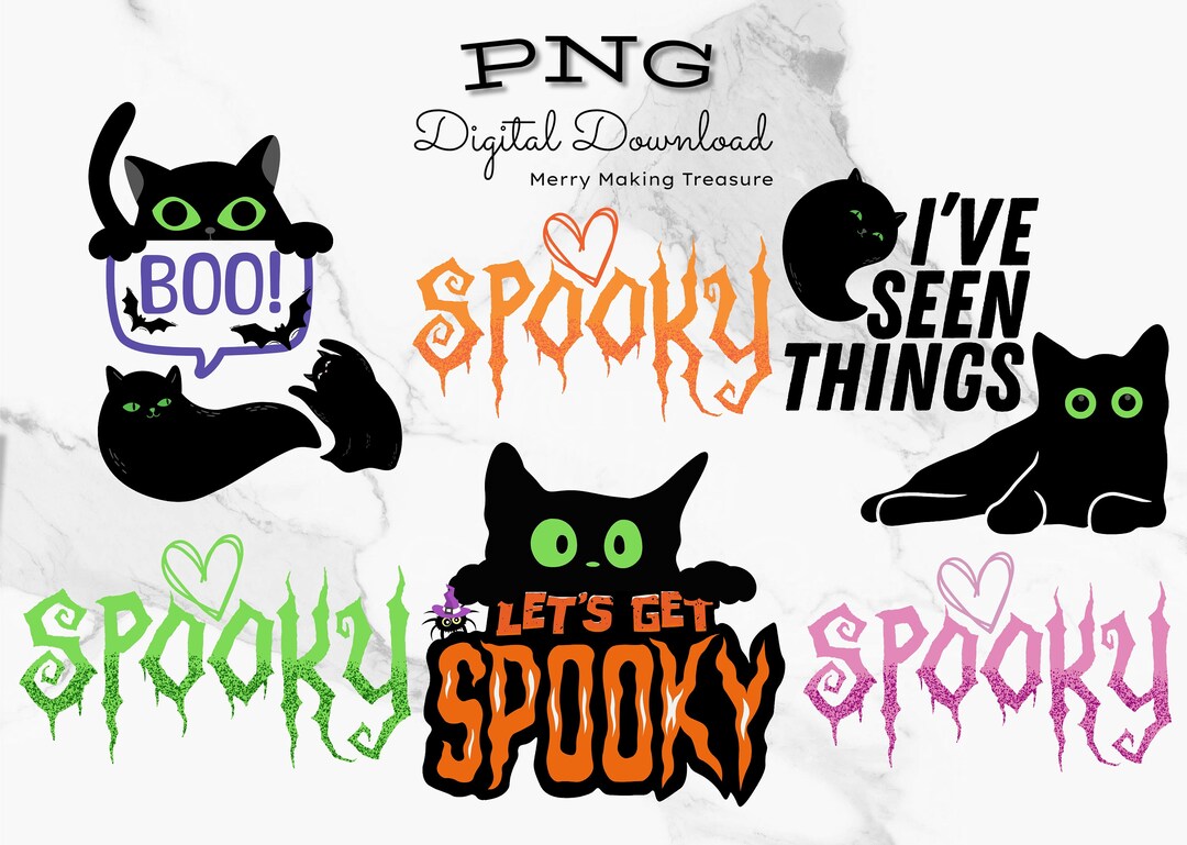 Halloween Spooky Cat PNG Clipart Bundle Pack Set of Six 6 PNG Designs ...