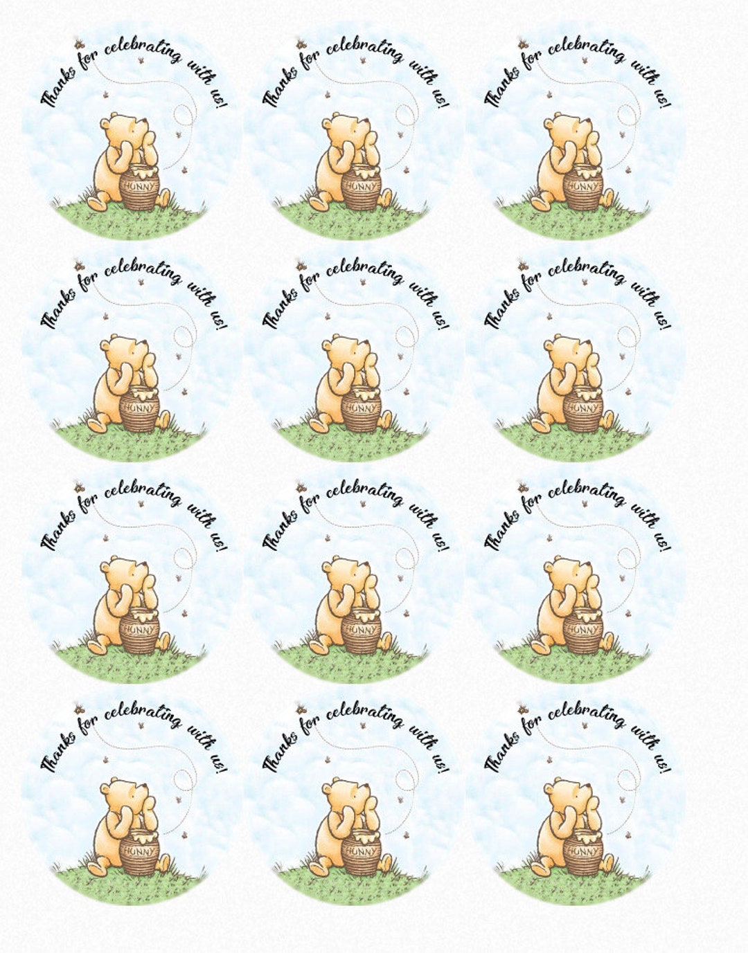 Classic Pooh Thank You Edible Images - Etsy