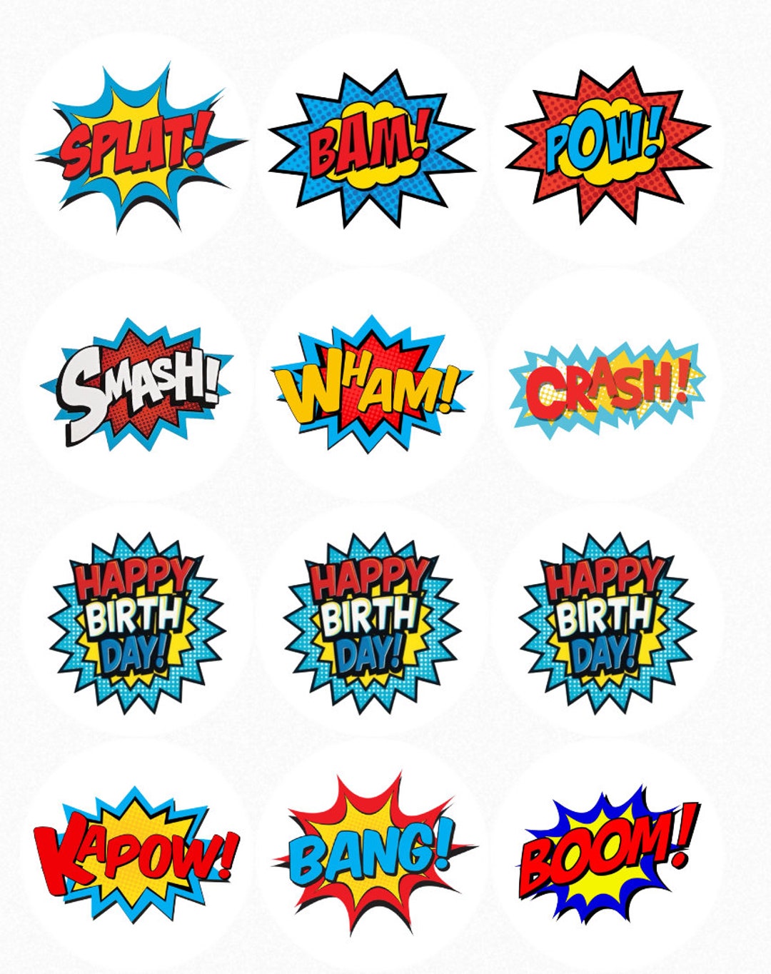 Superhero Bubble Words Edible Images, Superhero Edible Toppers - Etsy