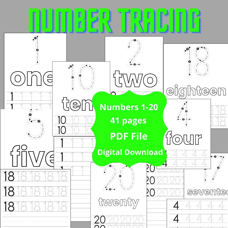 Number Tracing Printable Worksheets - Etsy