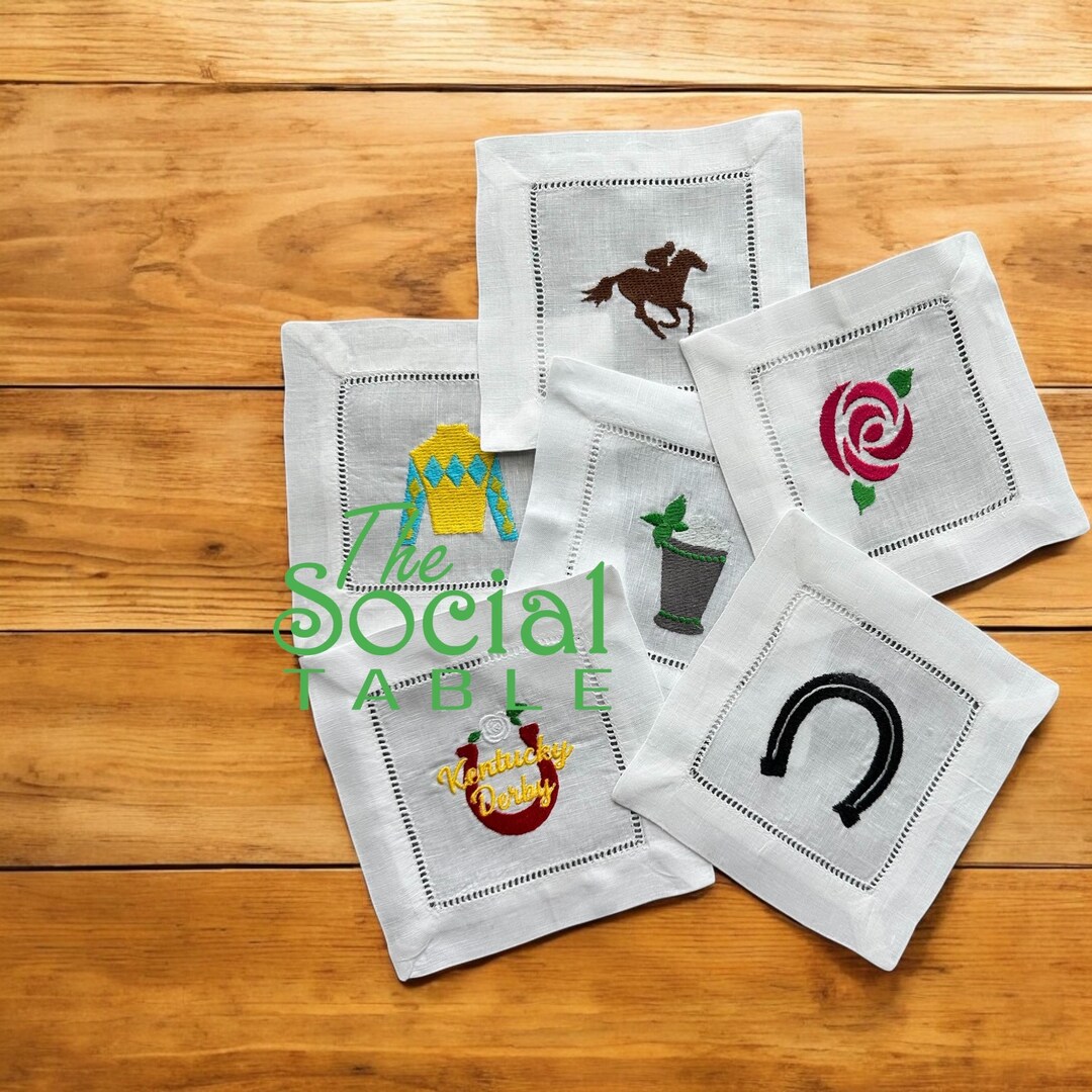 Kentucky Derby Cocktail Napkins - Embroidered Linen. - Etsy