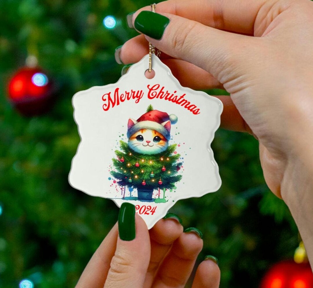 Ceramic Ornament, Cat Christmas Tree Ornament, Holiday Gift Idea, Funny ...