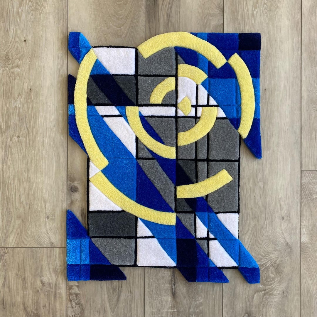 Geometric Tufted Graph Rug - Blue and Yellow - Etsy