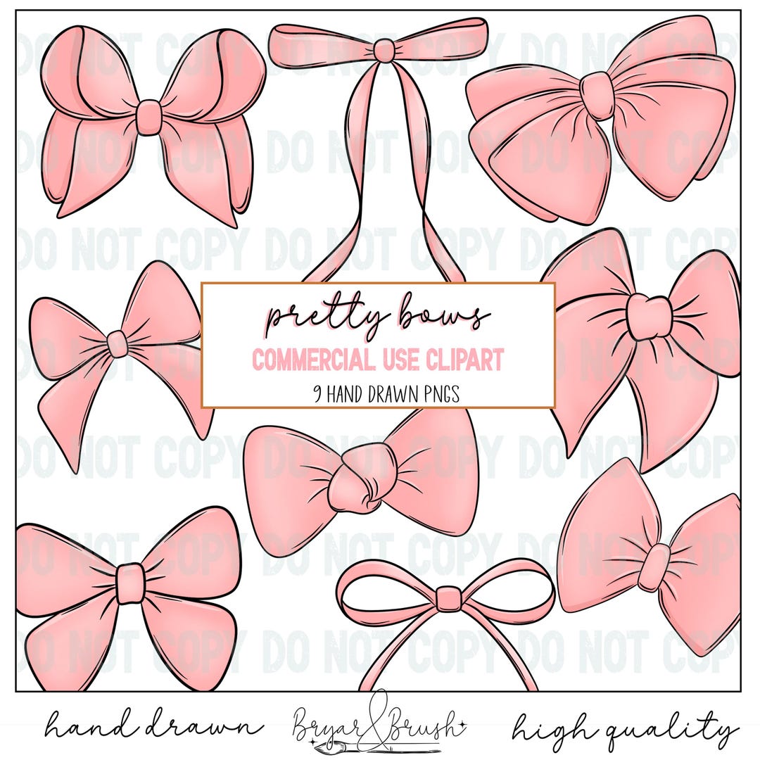 Pink Bows Clipart | Hand Drawn Clip Art | Commercial Use Clipart ...