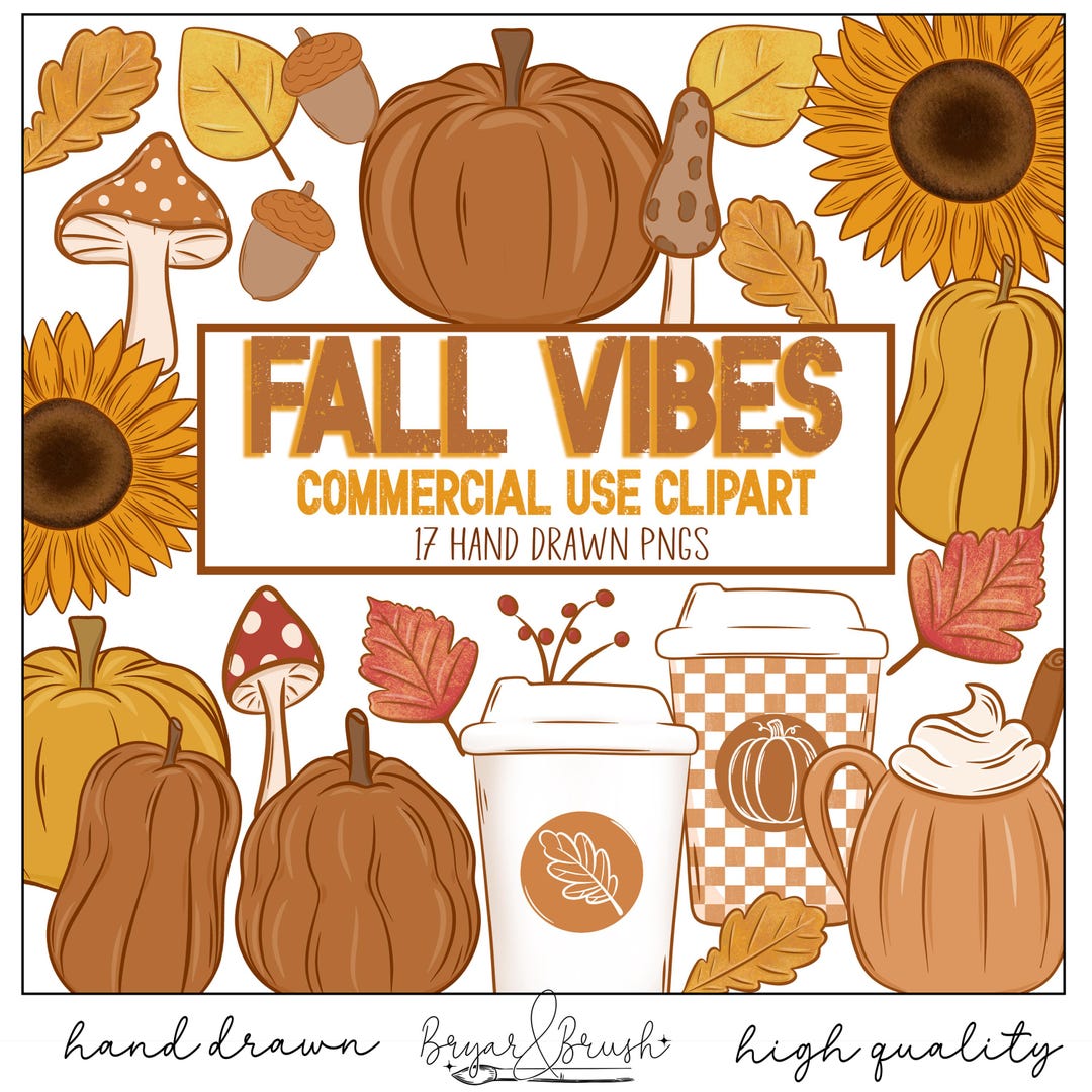 Fall Clipart | Hand Drawn Clip Art | Commercial Use Clipart | Pumpkin ...