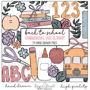 Back to School Clipart | Hand Drawn Clip Art | Commercial Use Clipart ...