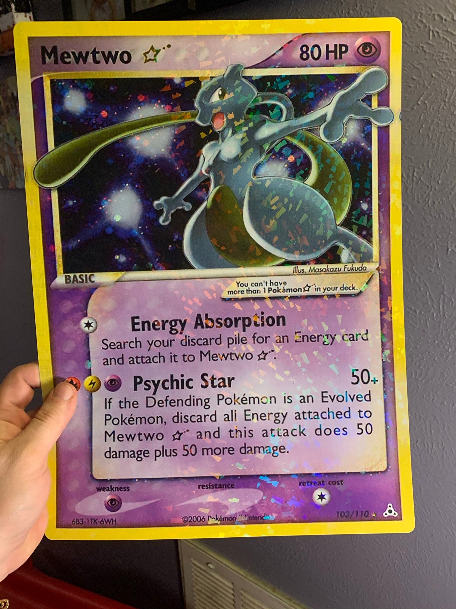 15.2 X 11 Custom Jumbo Pokemon Card Holon Phantoms Gold Star Mewtwo 103 ...