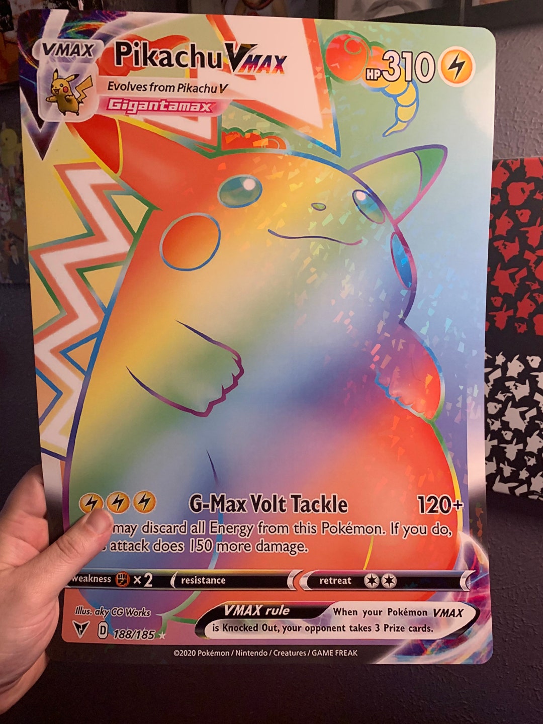 15.2" X 11" Custom Jumbo Pokemon Card Vivid Voltage Pikachu Vmax 188/ ...