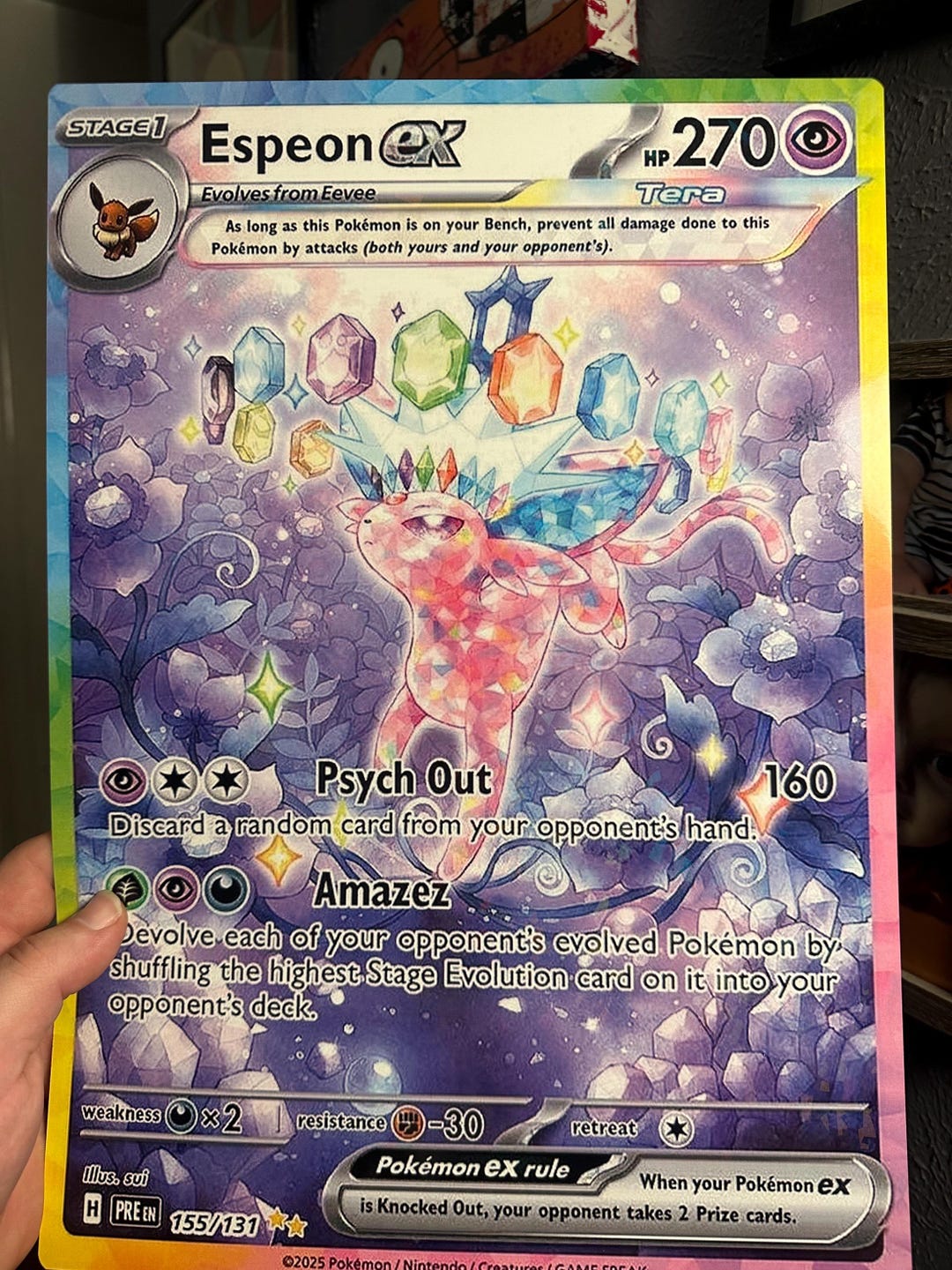 15.2" X 11" Custom Jumbo Pokemon Card Prismatic Evolutions Espeon Ex ...