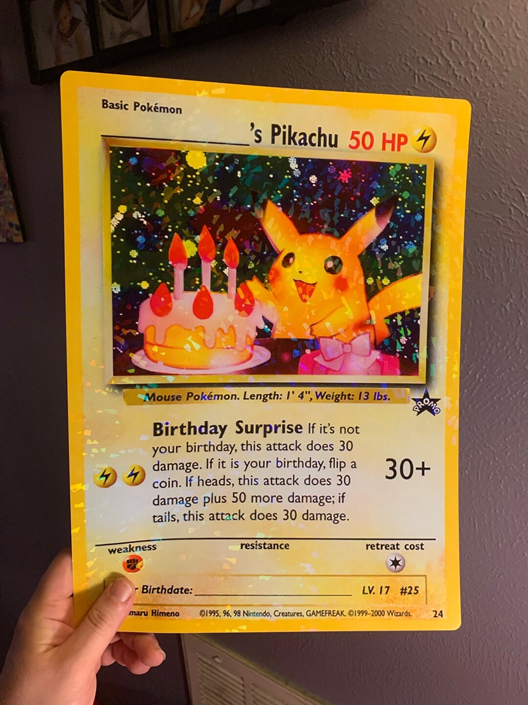 15.2" X 11" Custom Jumbo Pokemon Card Black Star Promo Birthday Pikachu ...