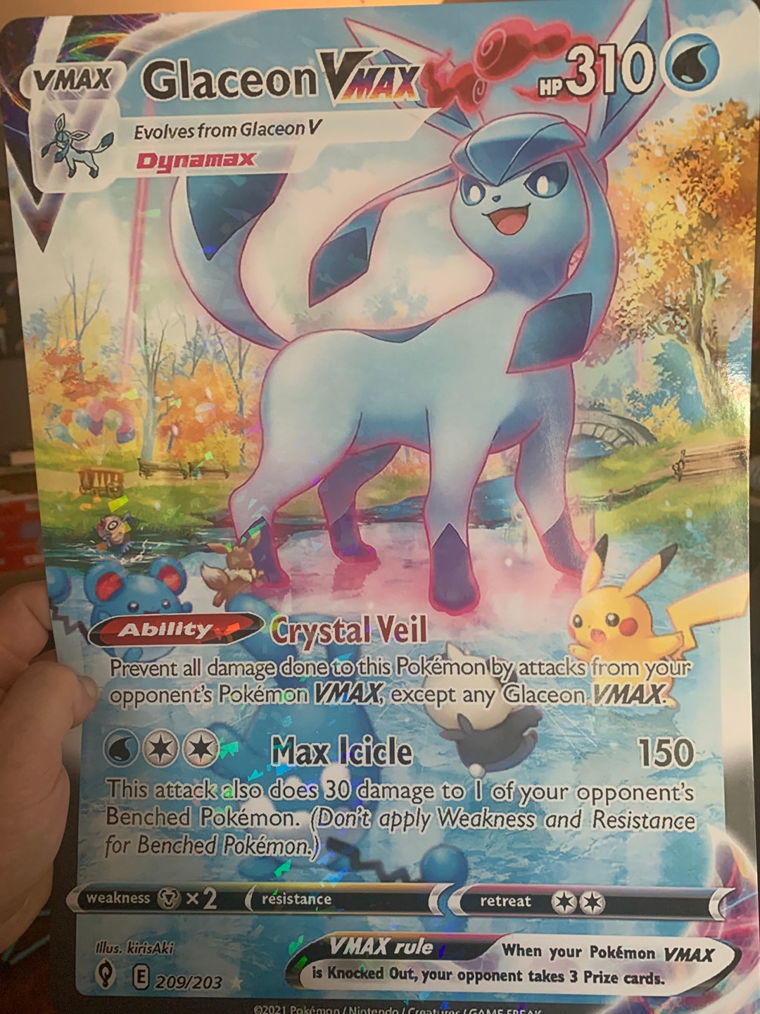 15.2" X 11" Custom Jumbo Pokemon Card Glaceon Vmax 209/203 HOLO - Etsy