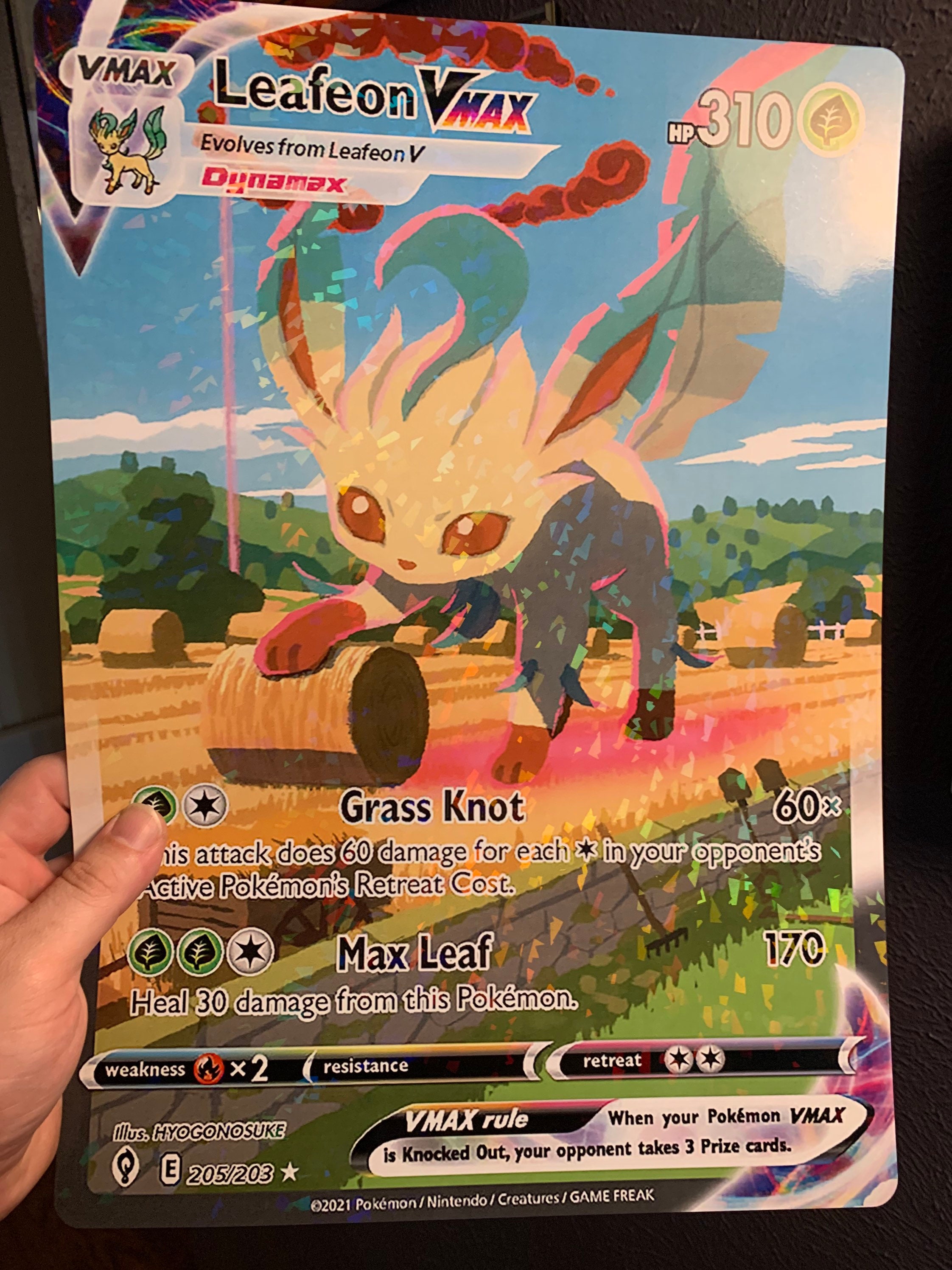 15.2 X 11 Custom Jumbo Pokemon Card Leafeon Vmax 205/203 Alt Art HOLO ...