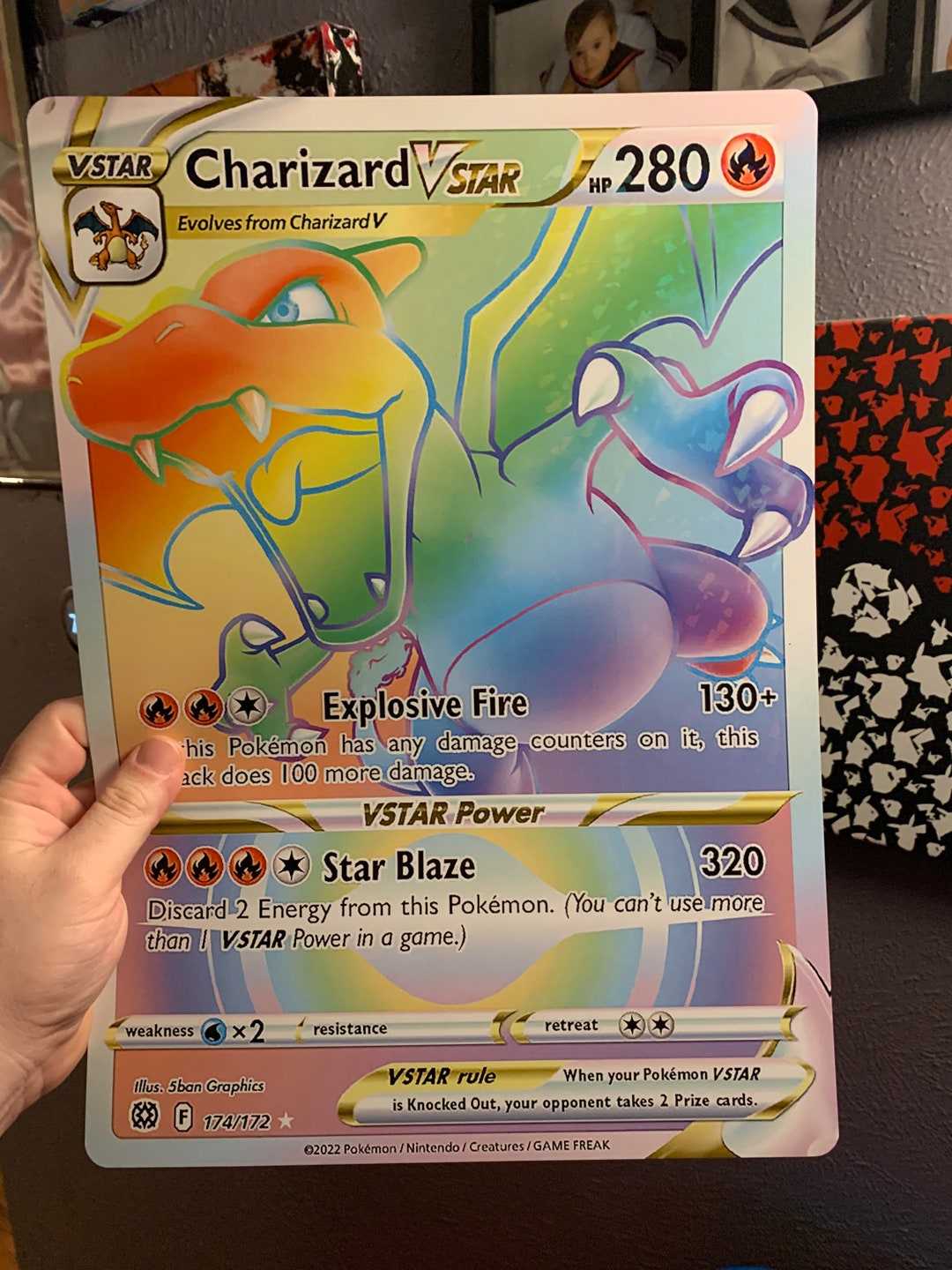 15.2" X 11" Custom Jumbo Pokemon Card Rainbow Charizard V Star 174/172 ...