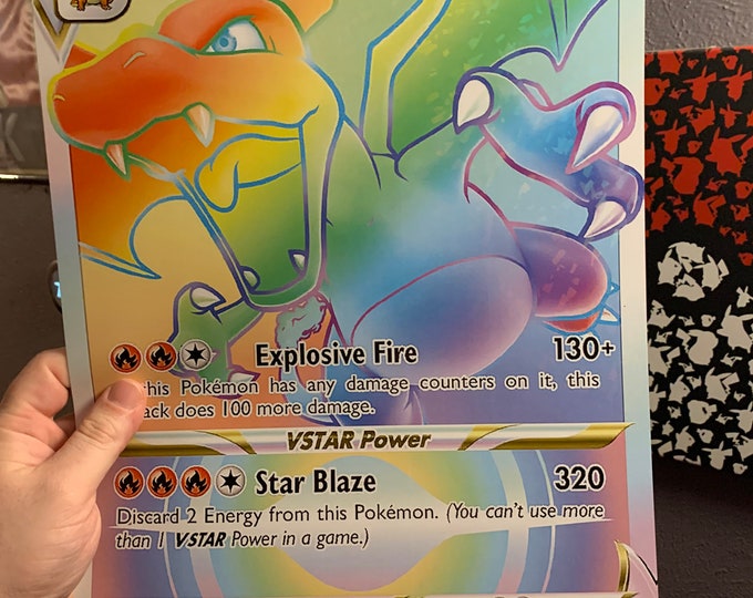 15.2" X 11" Custom Jumbo Pokemon Card Rainbow Charizard V Star 174/172 ...