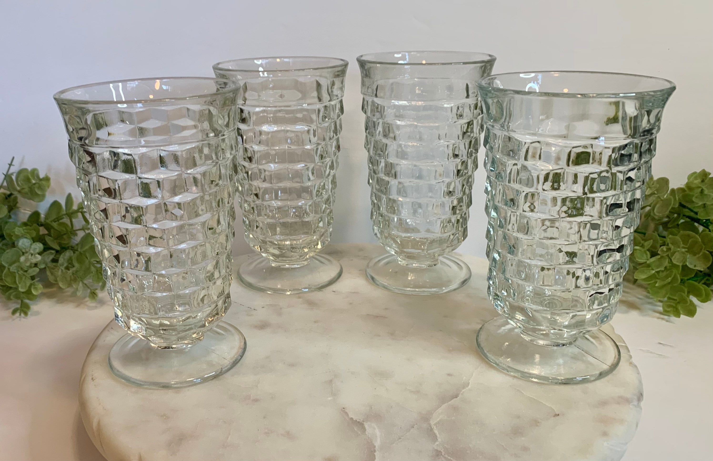 Set a 4 Vintage Indiana Glass | Colony Whitehall Cubist clear glass ...
