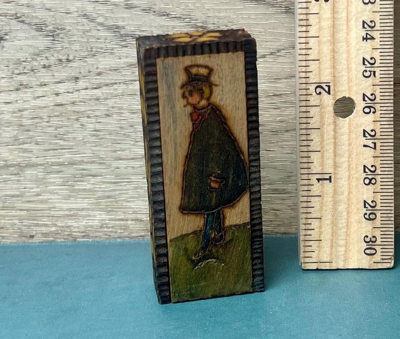 Vintage Pyrography Sliding Box – Hand-painted Gentleman, Antique Pen ...