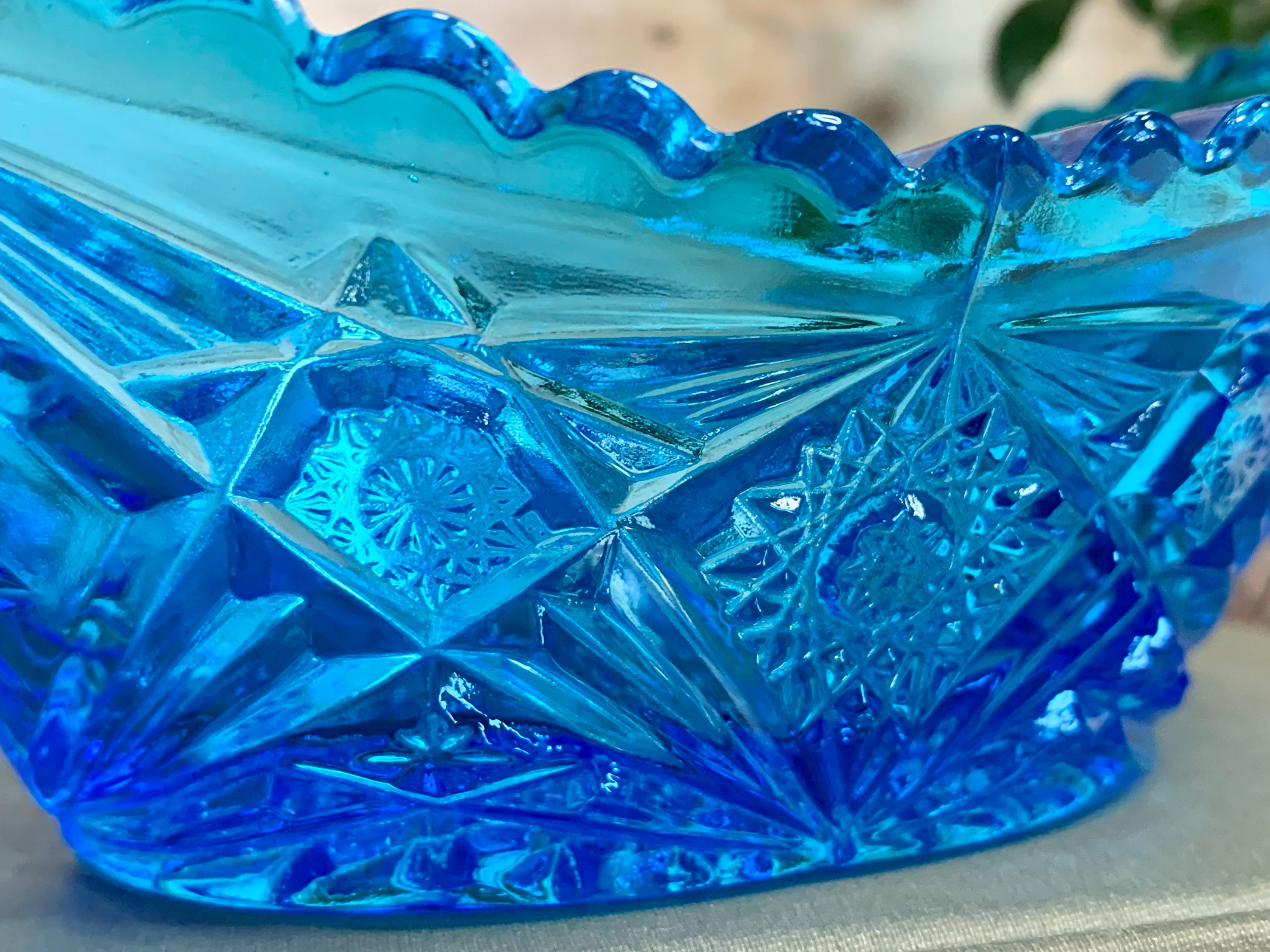 Vintage Cobalt Blue Depression Glass Candy Dish | Cobalt Blue Starburst ...