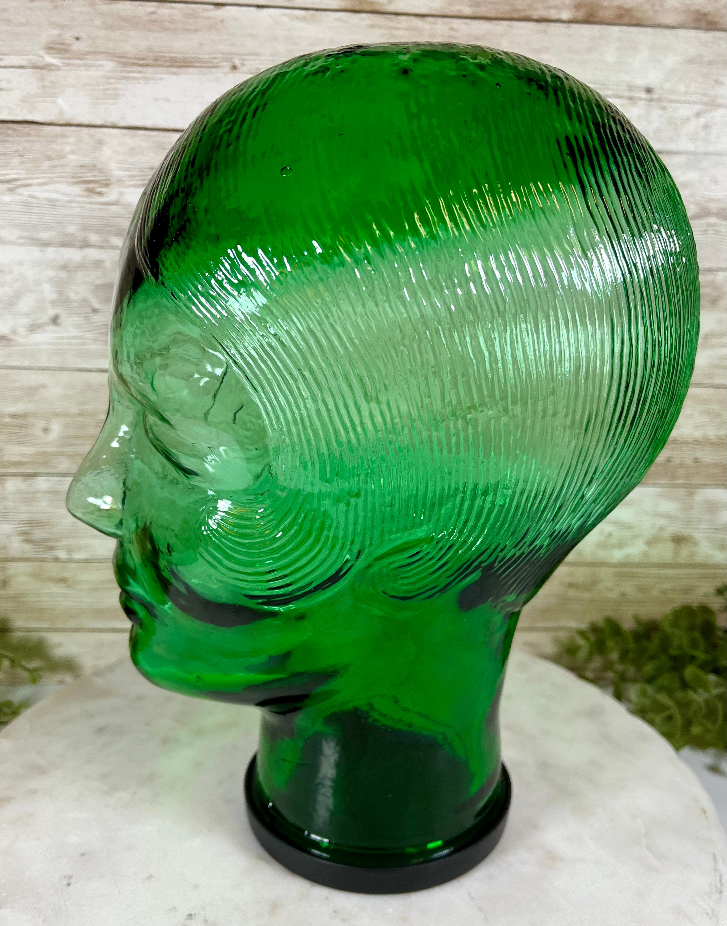 Green Glass Display Head with 20s Flapper Hairstyle | Green Glass ...