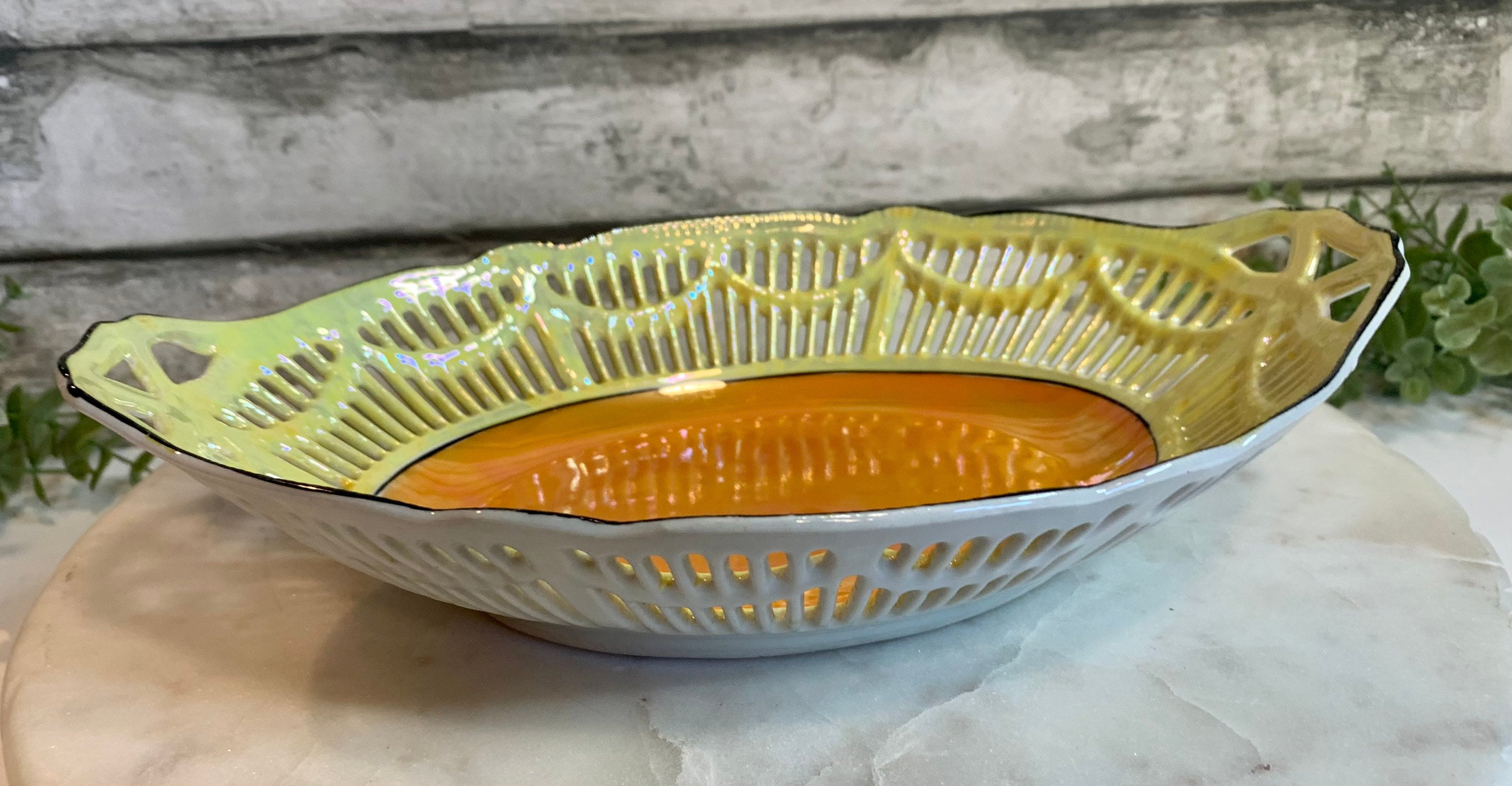 Vintage Bavarian Art Deco Lusterware Orange and Yellow with Lattice ...