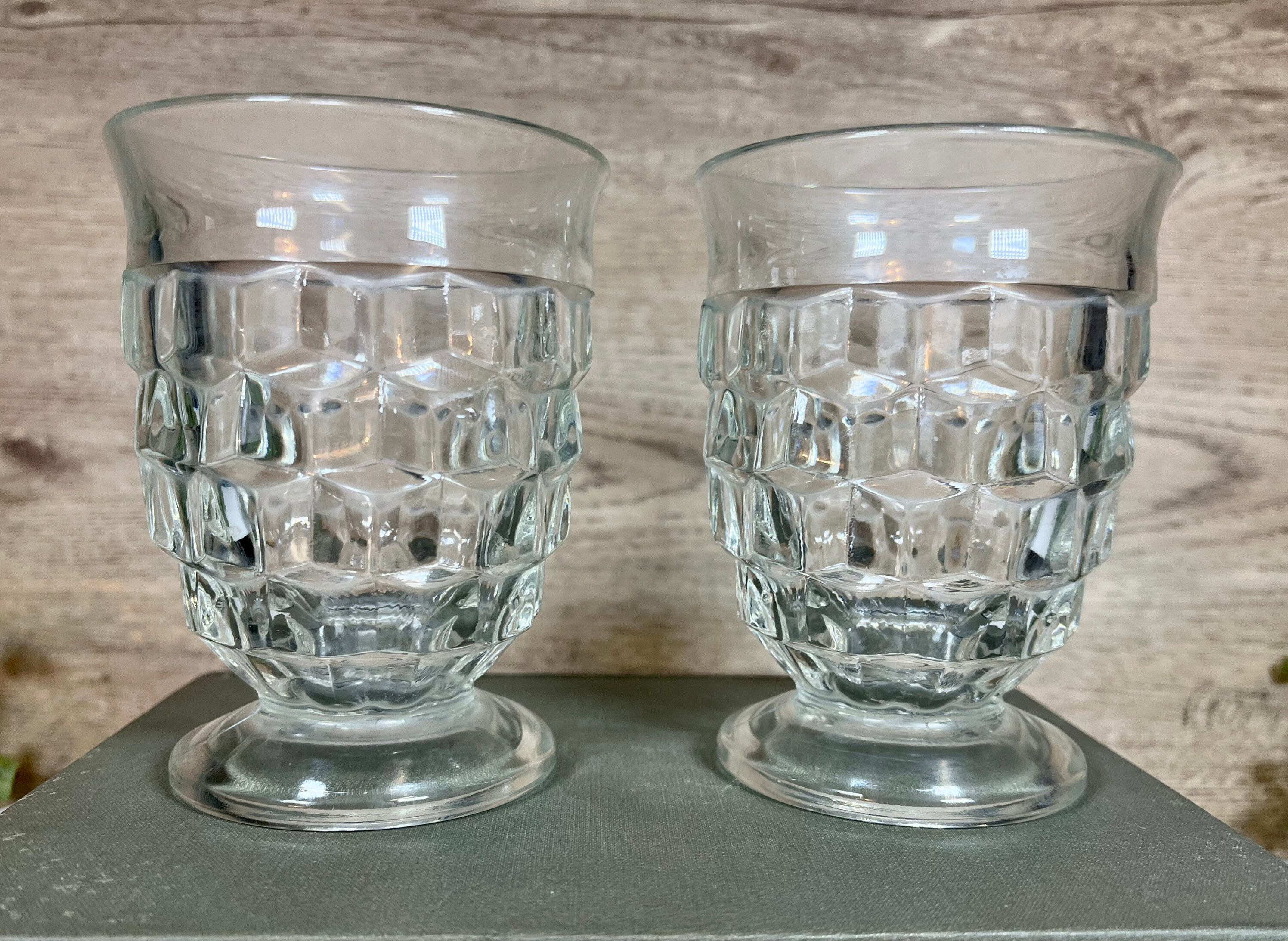 Vintage Pair Of Clear Indiana Glass American Whitehall Cubist 8 Oz