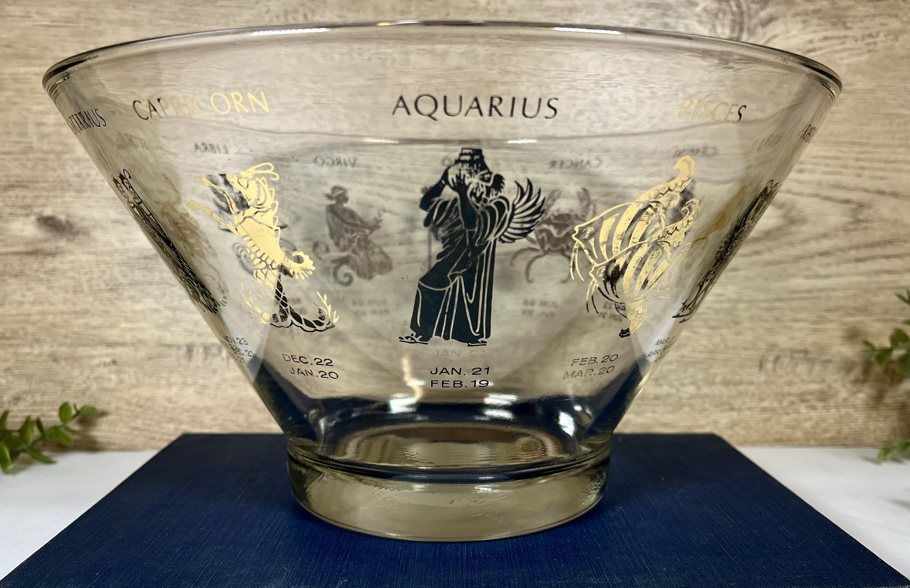 Large Vintage Anchor Hocking Astrology Glass Serving Bowl | Vintage ...