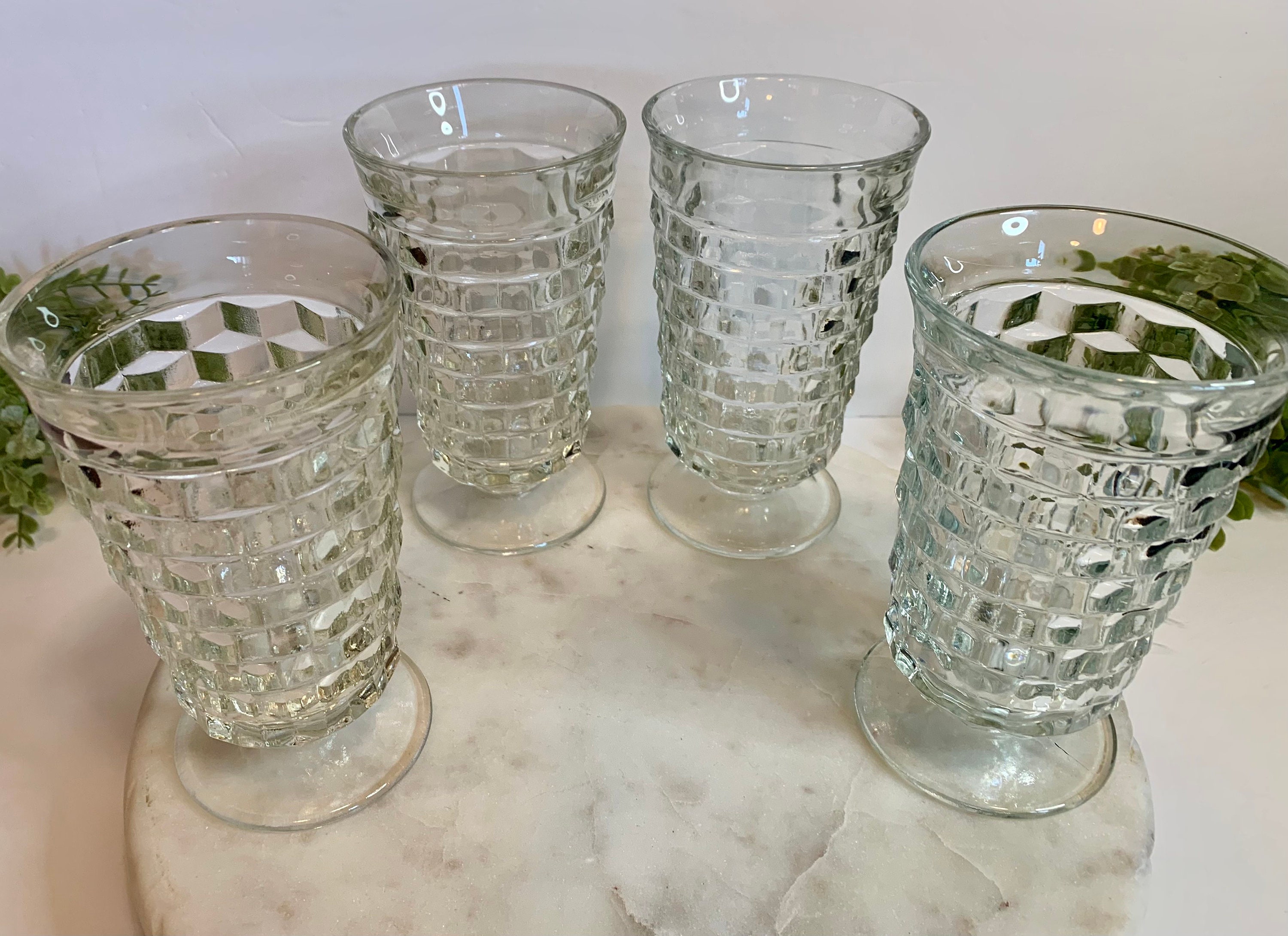 Set A 4 Vintage Indiana Glass Colony Whitehall Cubist Clear Glass